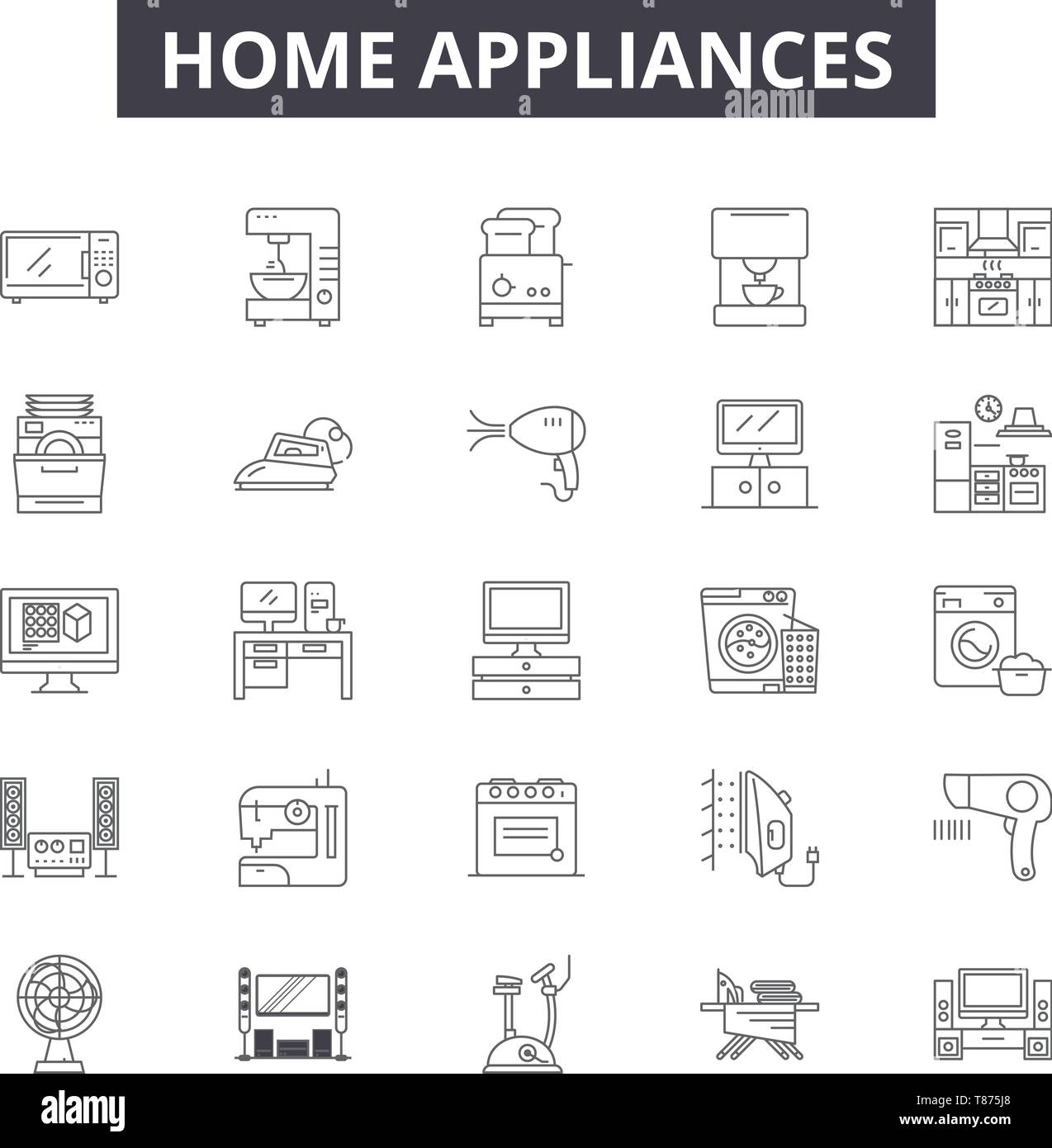 Home appliances line icons, signs, vector set, outline concept, linear ...