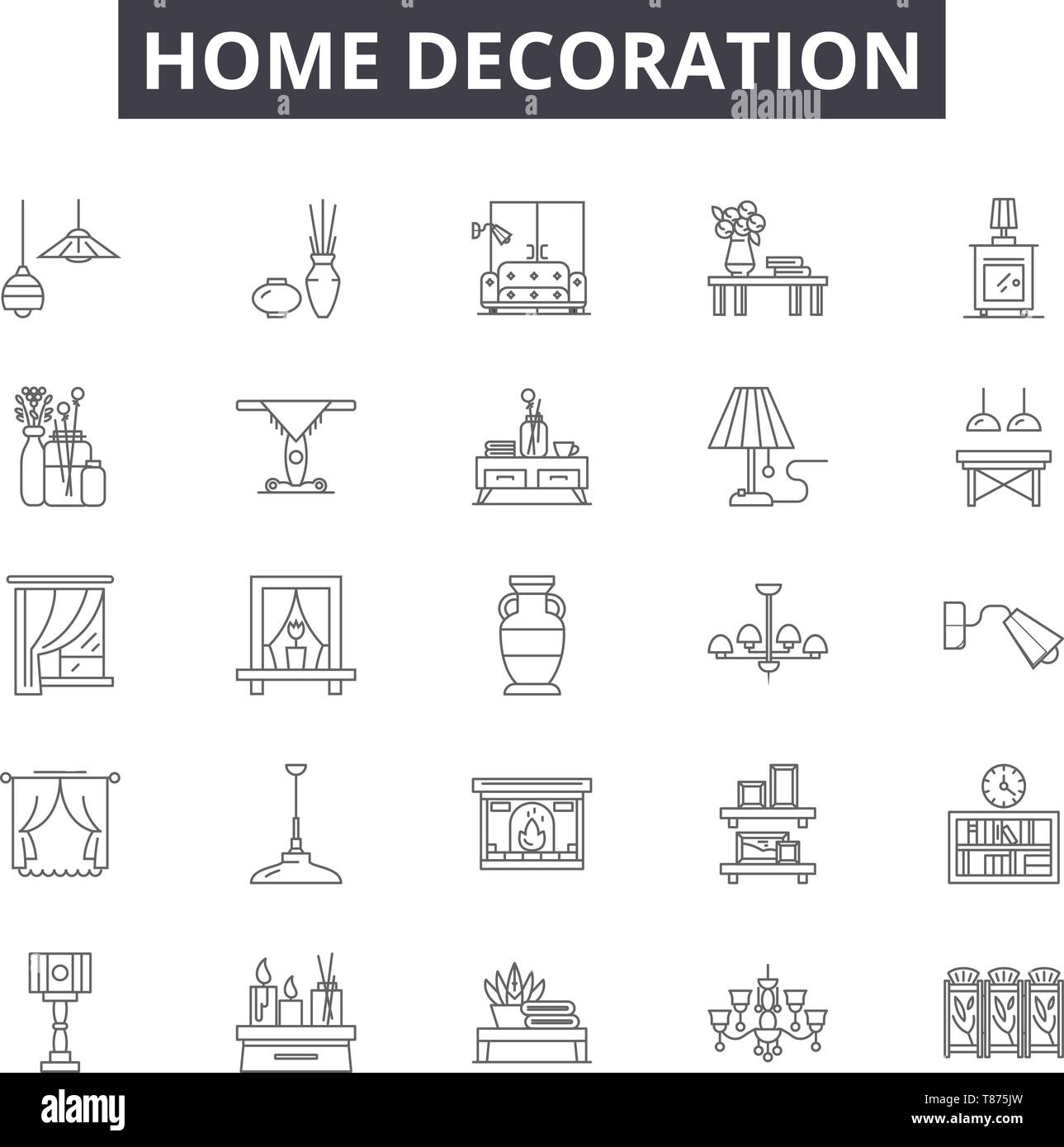 Home decoration line icons, signs, vector set, outline concept, linear ...