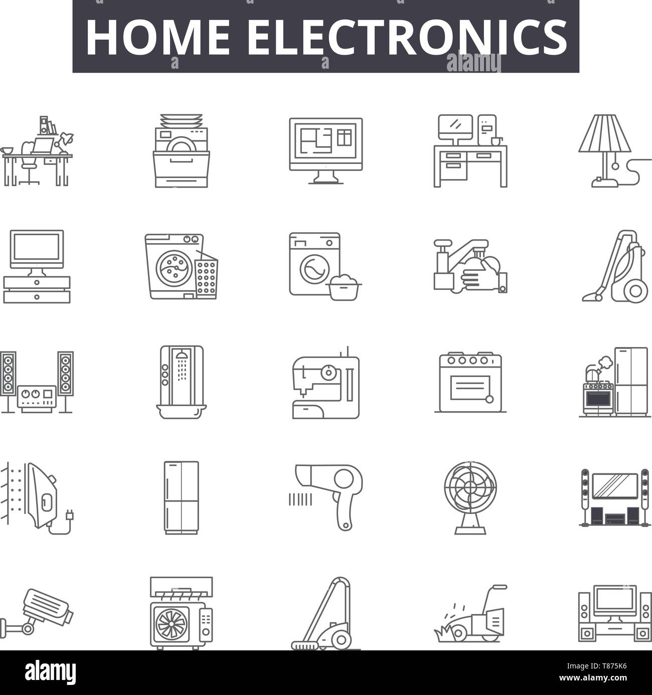 Home electronics line icons, signs, vector set, outline concept, linear ...