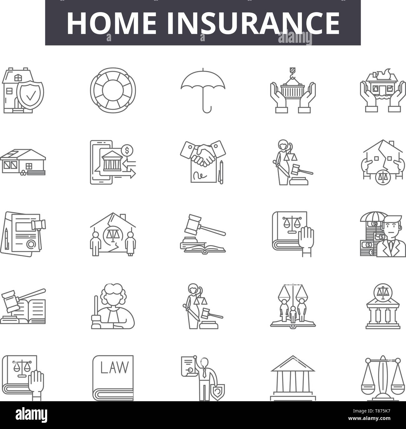 Home insurance line icons, signs, vector set, outline concept, linear ...