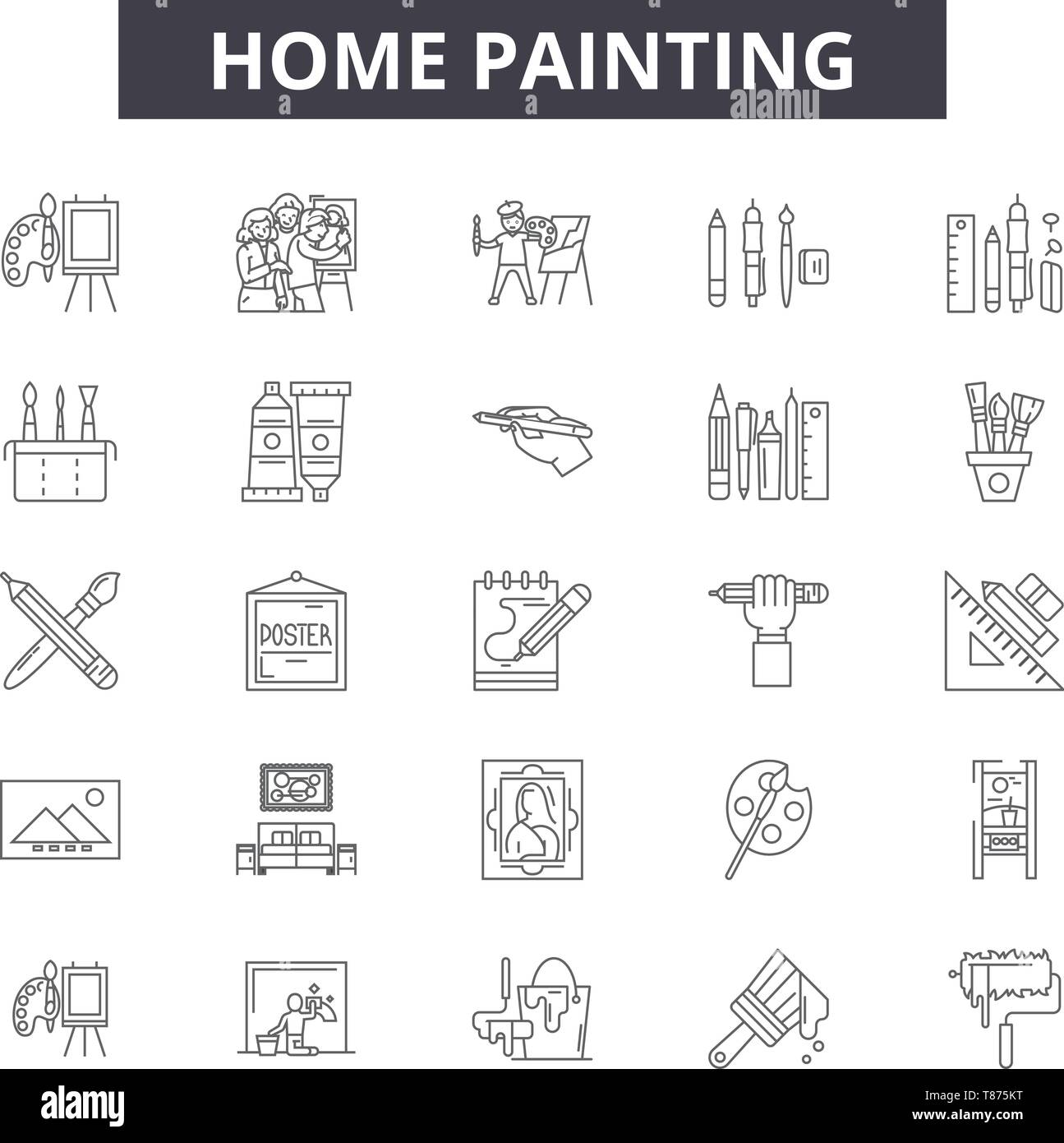 Home painting line icons, signs, vector set, outline concept, linear ...