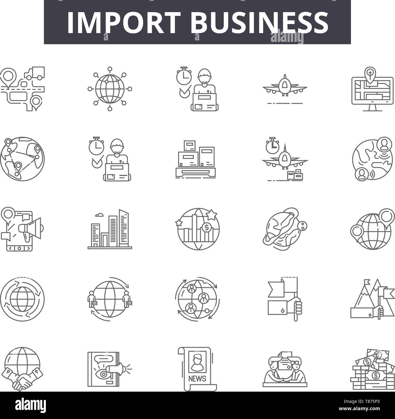 Import business line icons, signs, vector set, outline concept, linear ...