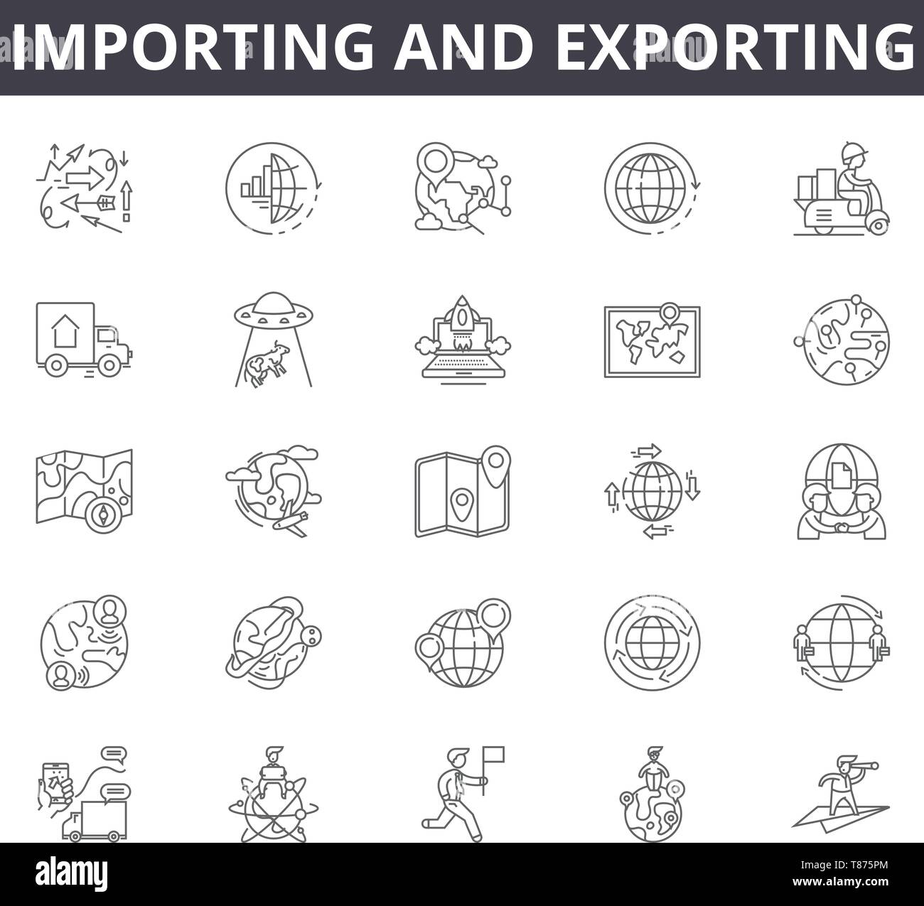 Importing and exporting concept line icons, signs, vector set, outline ...