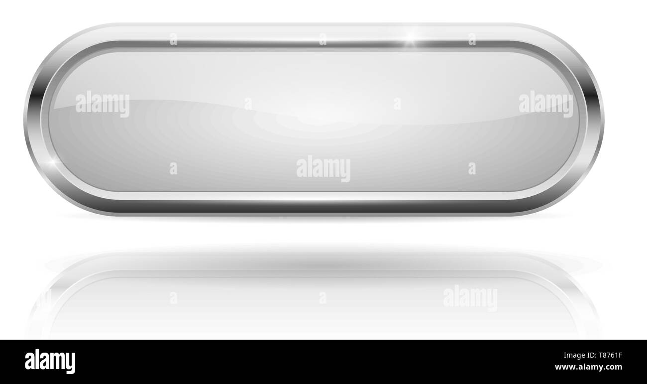 White oval button. Glass icon with chrome frame Stock Vector Image ...