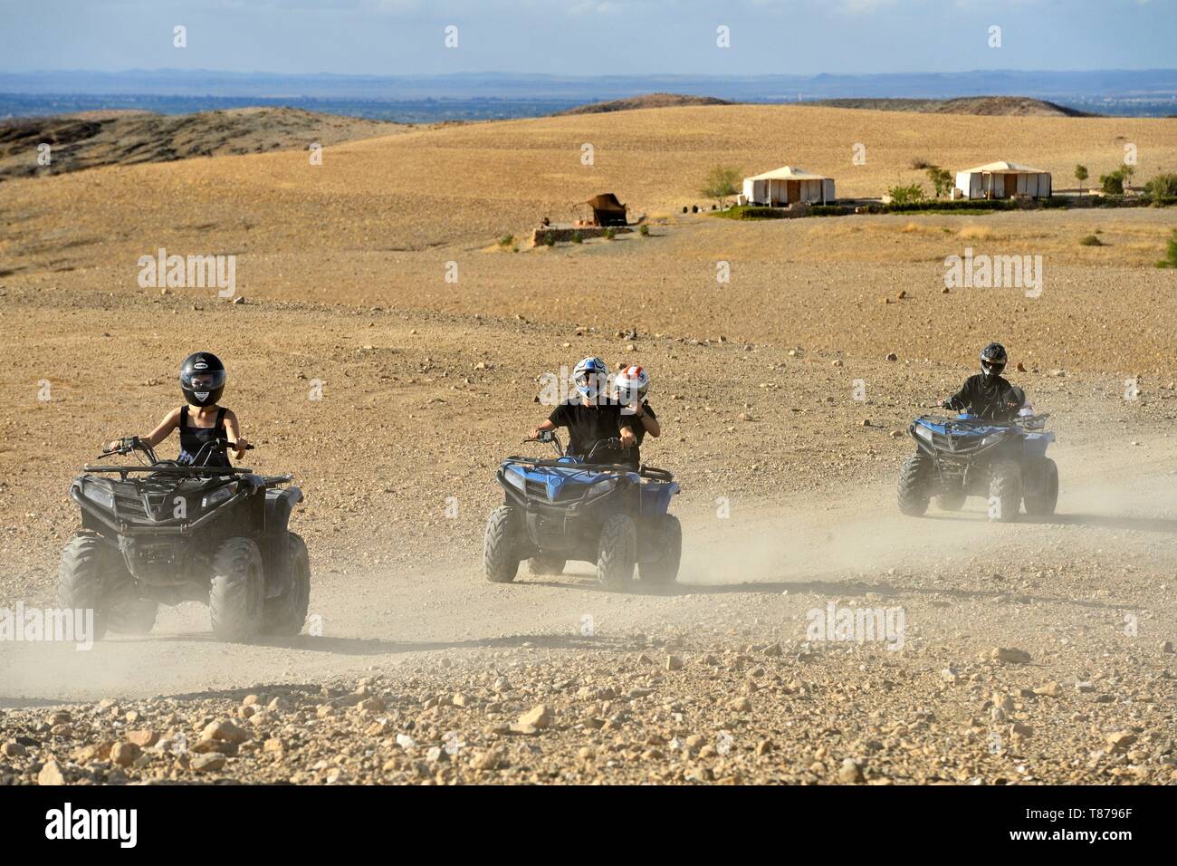 Morocco, High Atlas, Agafay, quad bike in Agafay desert Stock Photo - Alamy
