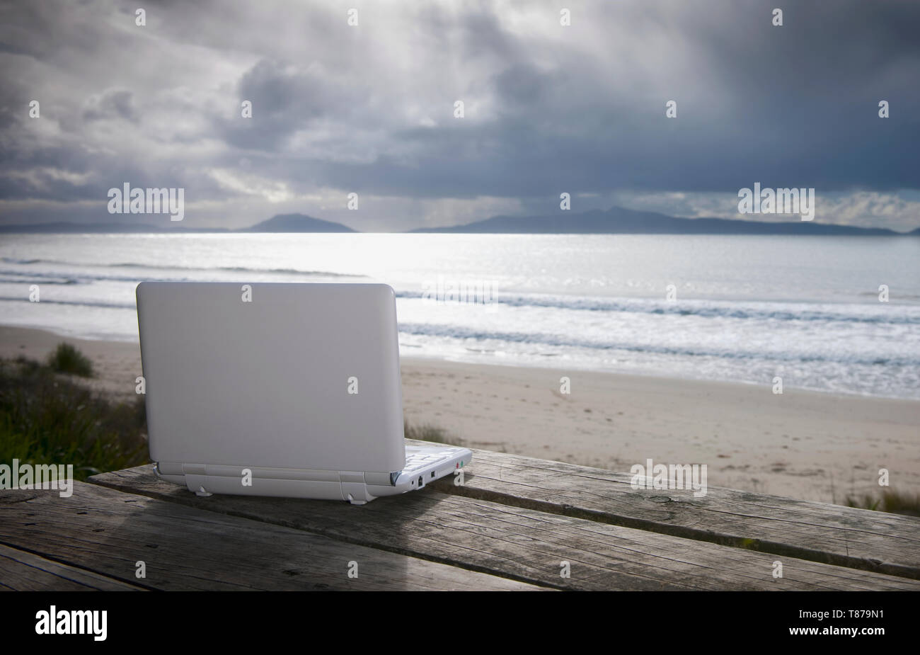 Laptop Computer At Beach Stock Photo - Alamy