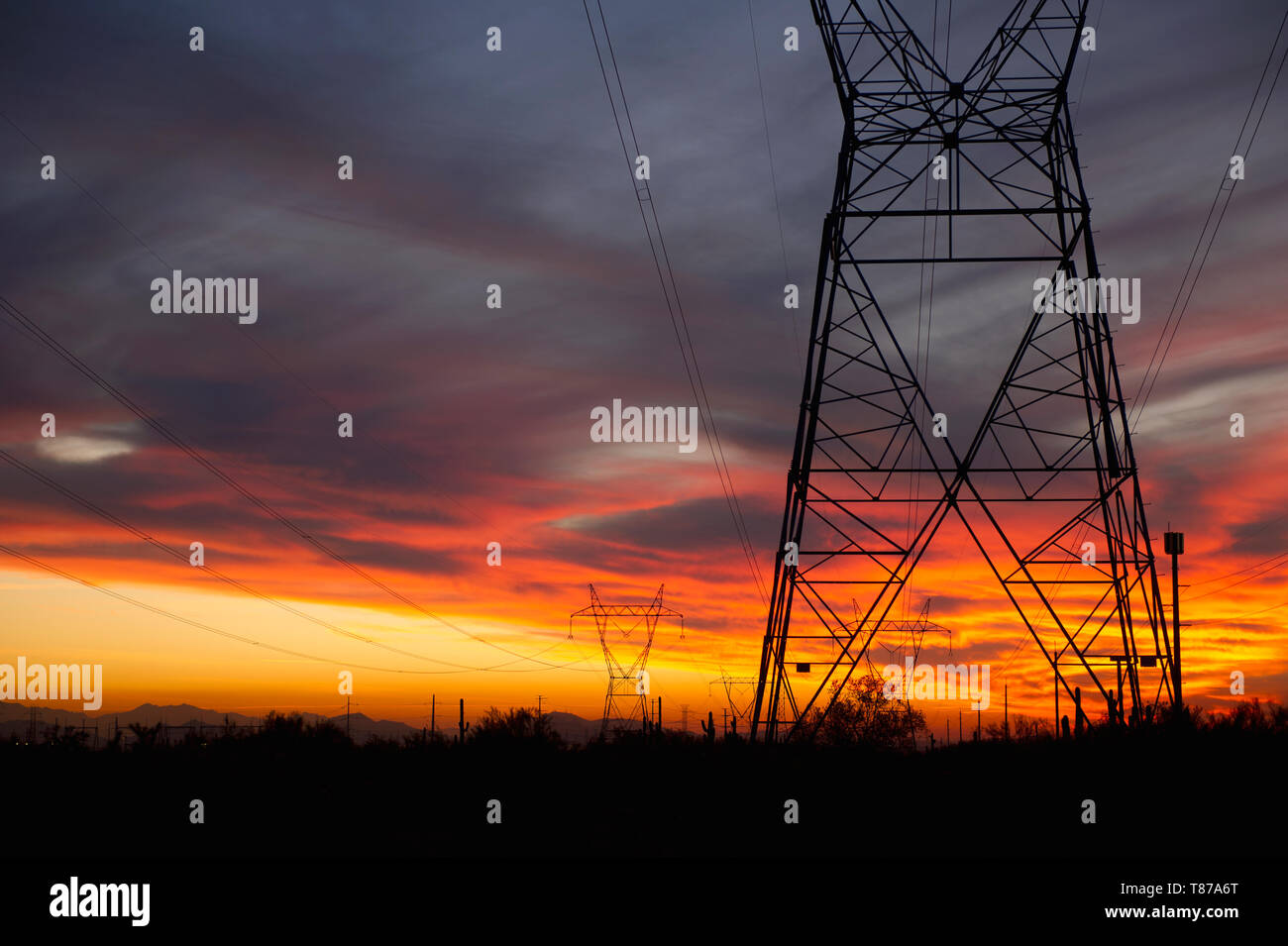 Power Lines at Sunset Stock Photo - Alamy