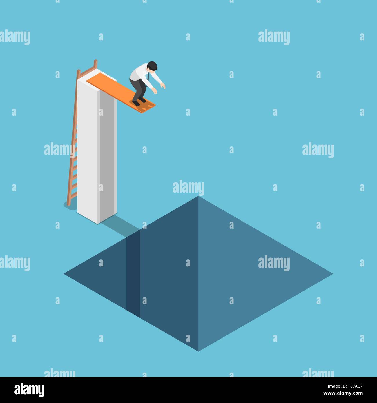 Flat 3d isometric businessman at the highest point ready to jump into ...
