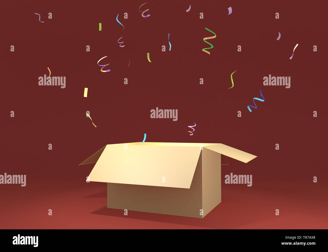 3D rendering illustration carton with confetti Stock Photo - Alamy