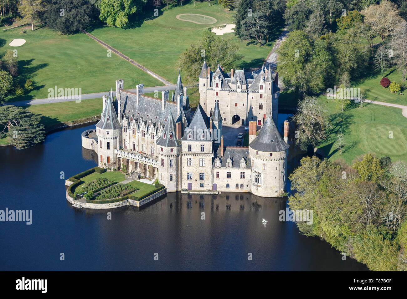 France, Loire Atlantique, Missillac, La Bretesche castle (aerial view ...