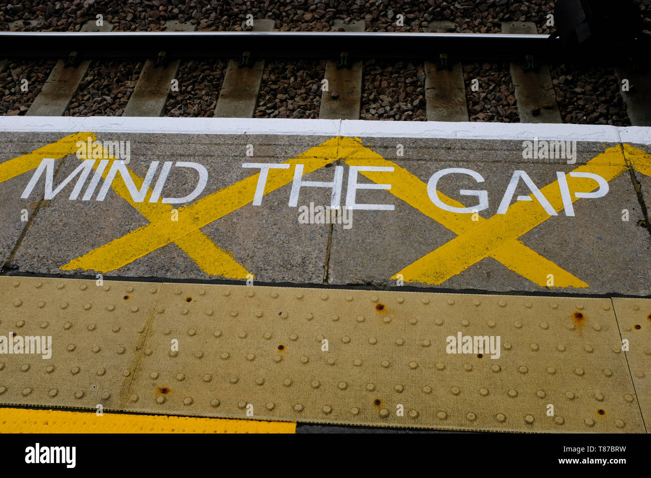 Mind The Gap warning sign on London Fields station platform, Hackney ...