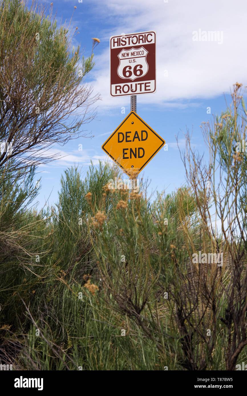 Route 66 and Dead End Signs Stock Photo - Alamy