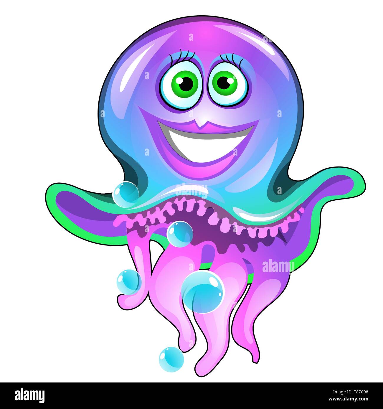 Cute smiling jellyfish isolated on white background. Vector cartoon ...