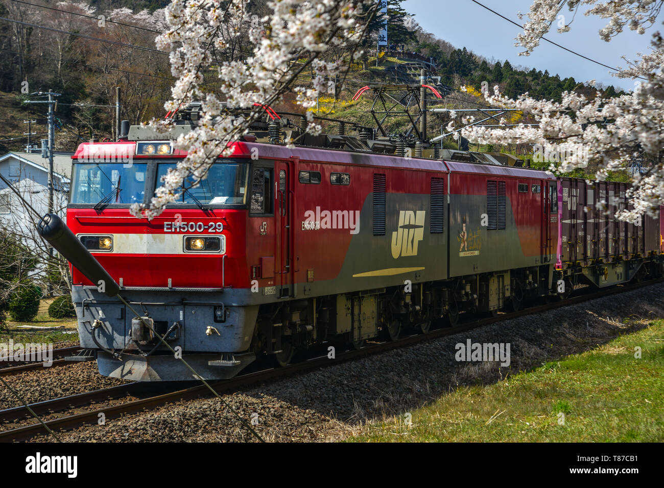 Miyagi, Japan - April 14, 2019. Landscape scenic view of Tohoku train ...