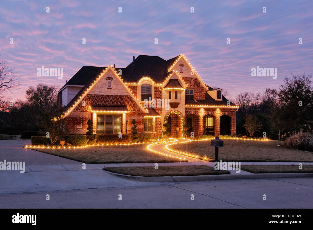 Home Decorated with Christmas Lights Stock Photo - Alamy