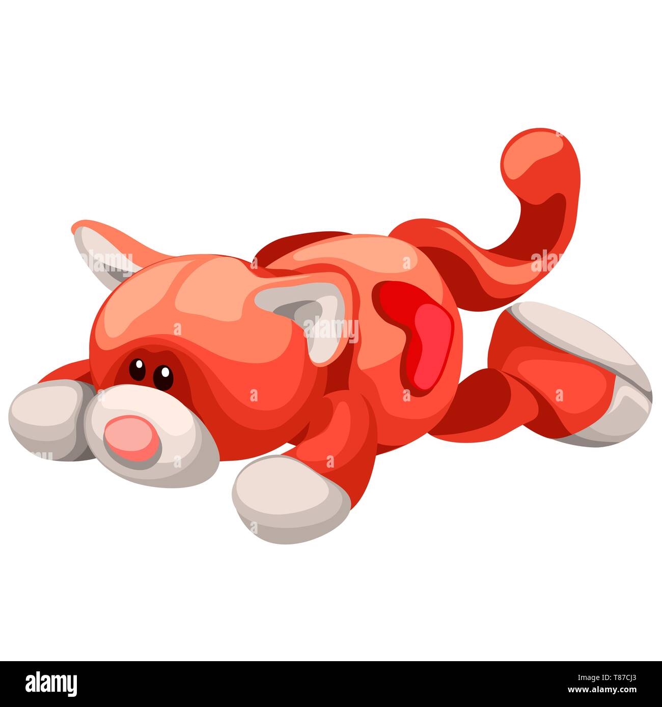 Soft toy plush red cat isolated on white background. Vector cartoon ...