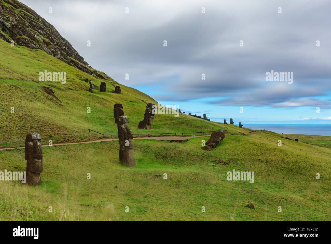 Crooked Moais in quarry, Rapa Nui island Stock Photo - Alamy