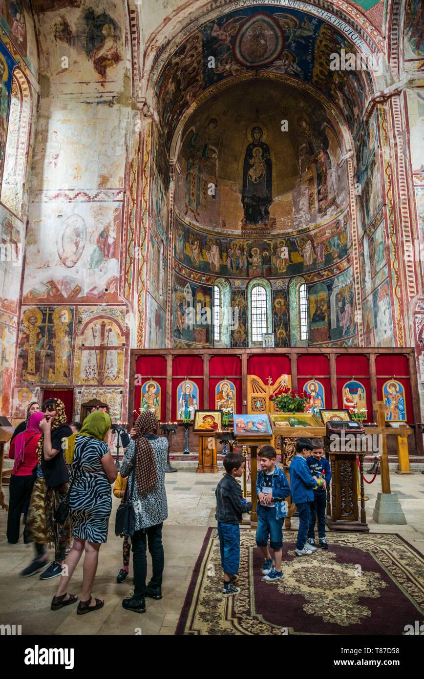 Georgia, Kutaisi, Gelati Monastery, interior with visitors Stock Photo ...