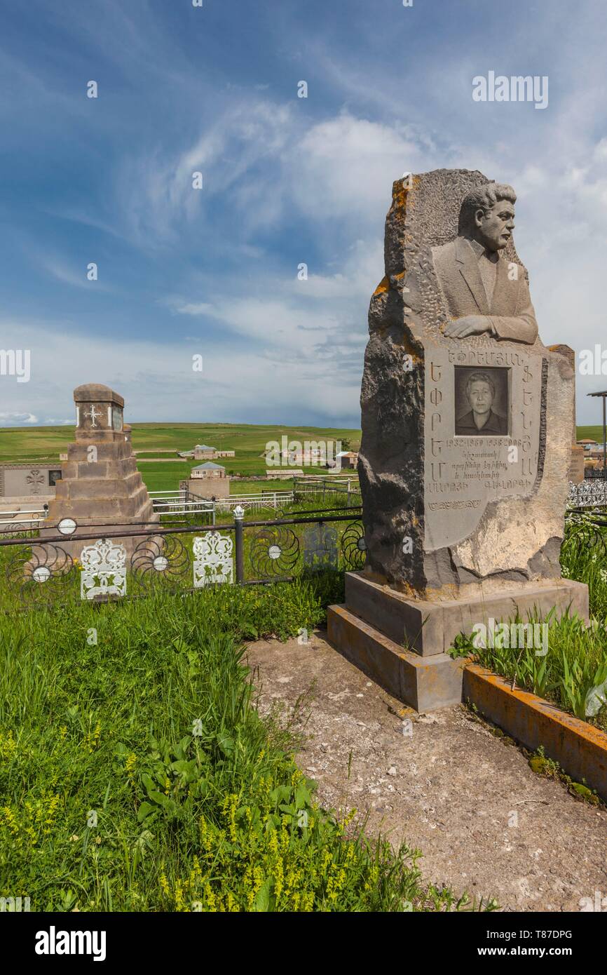 Armenia, Lake Sevan, Noratus, town cemetery, modern khachkar monuments ...