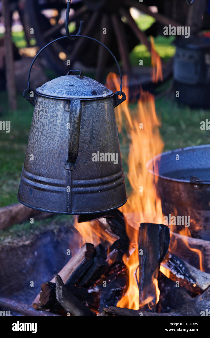 Coffee Pot Over an Open Fire Stock Photo - Alamy