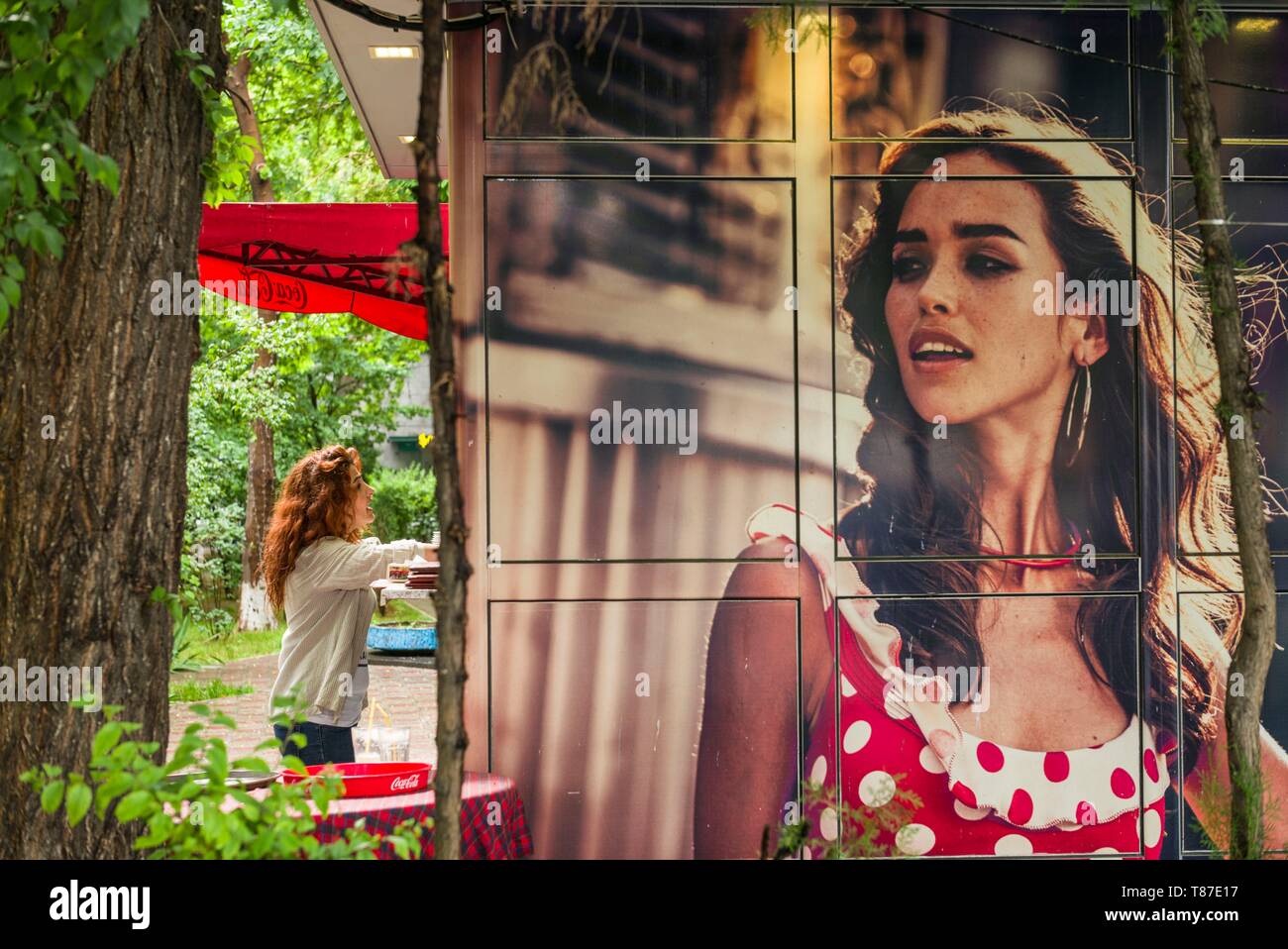 Armenia, Yerevan, outdoor bar mural with waitress Stock Photo - Alamy