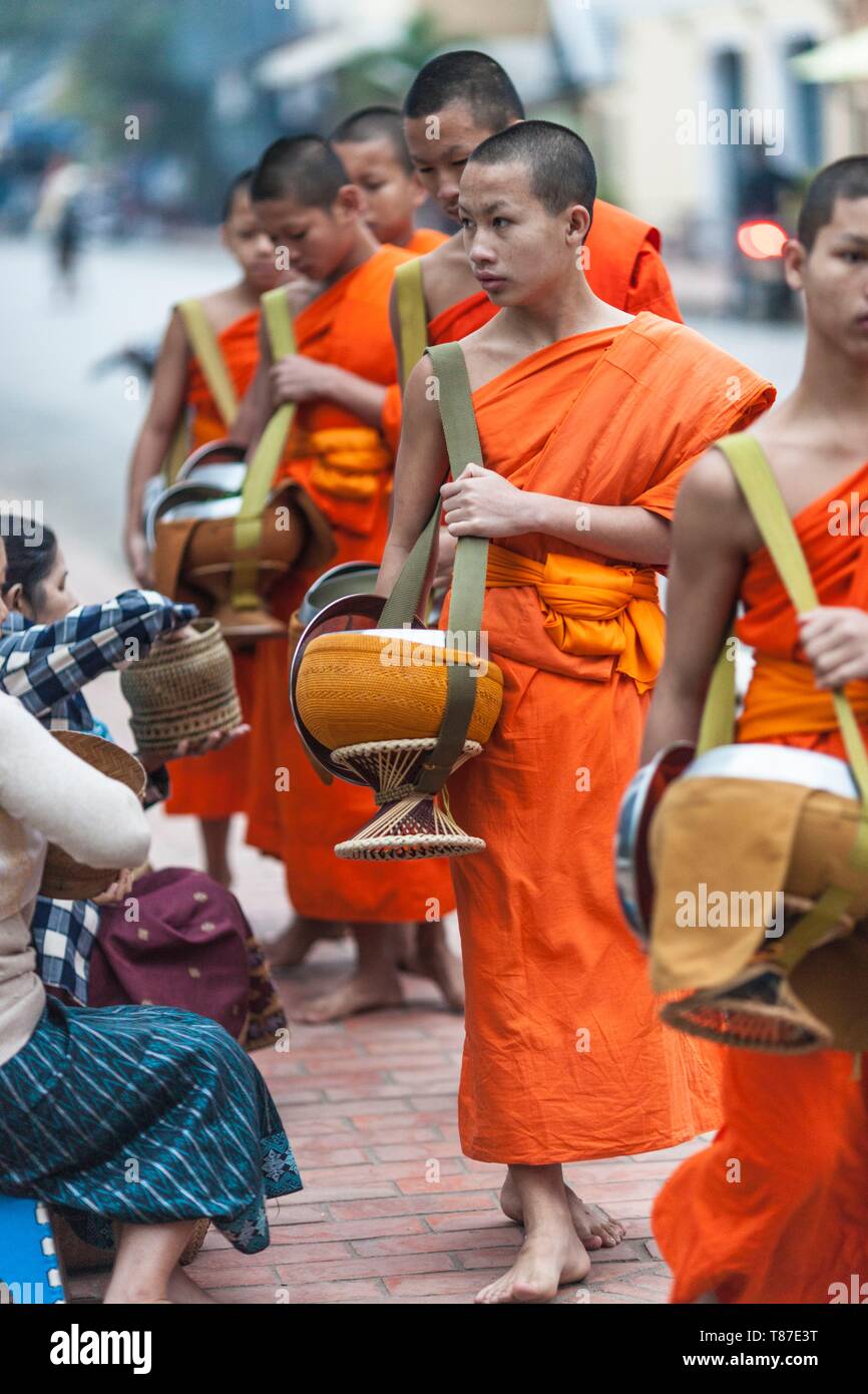 Laos, Luang Prabang, Tak Bat, dawn procession of Buddhist monks ...