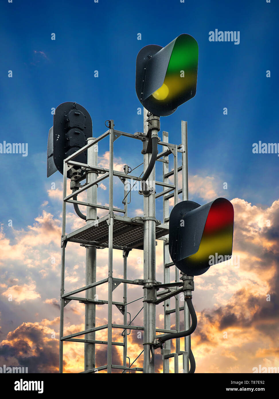Flashing lights of track and road signals Stock Photo - Alamy