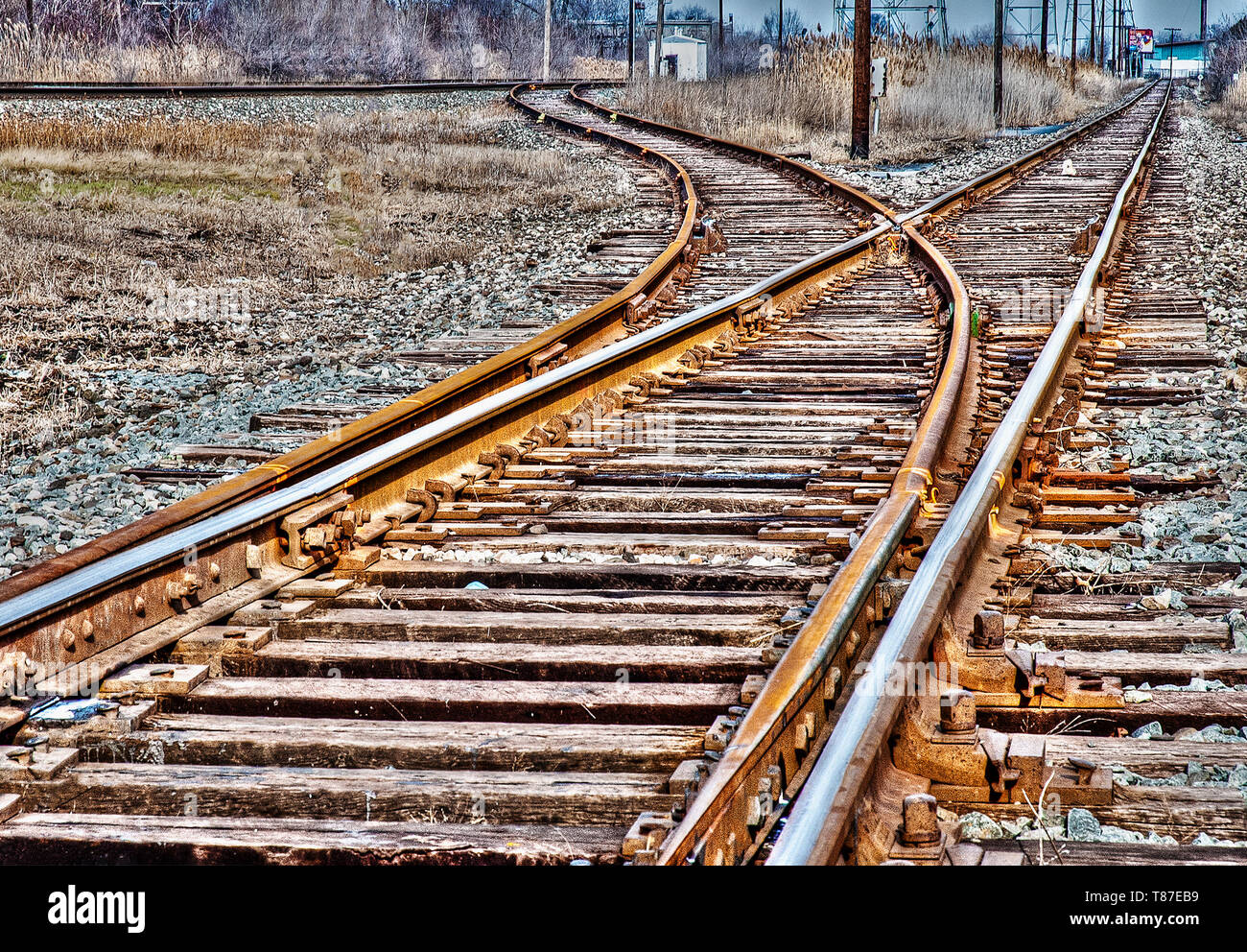 Main line train track switches and yard Stock Photo - Alamy