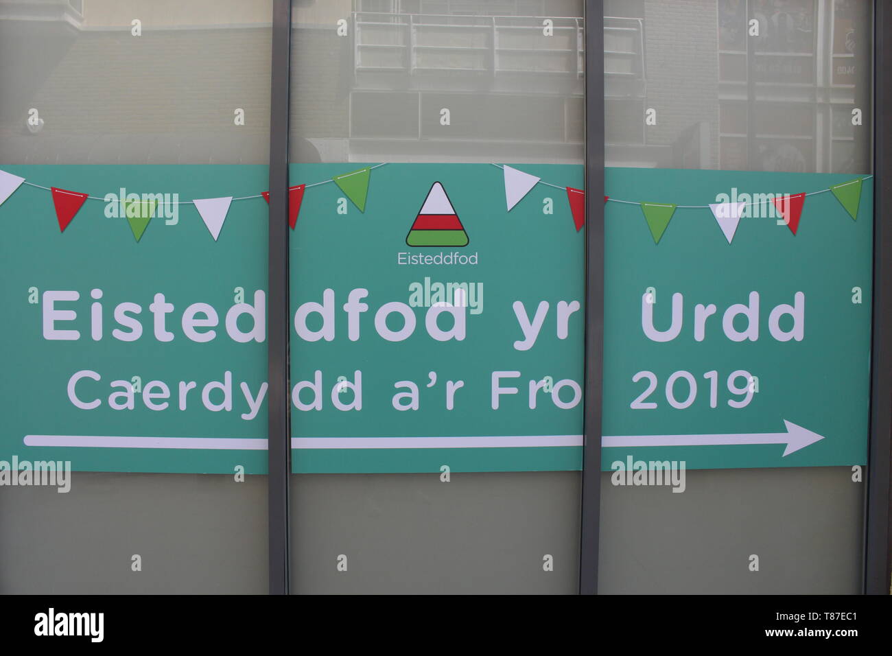 10 May 2019: Cardiff Bay, Cardiff UK: Advertising for the Urdd ...