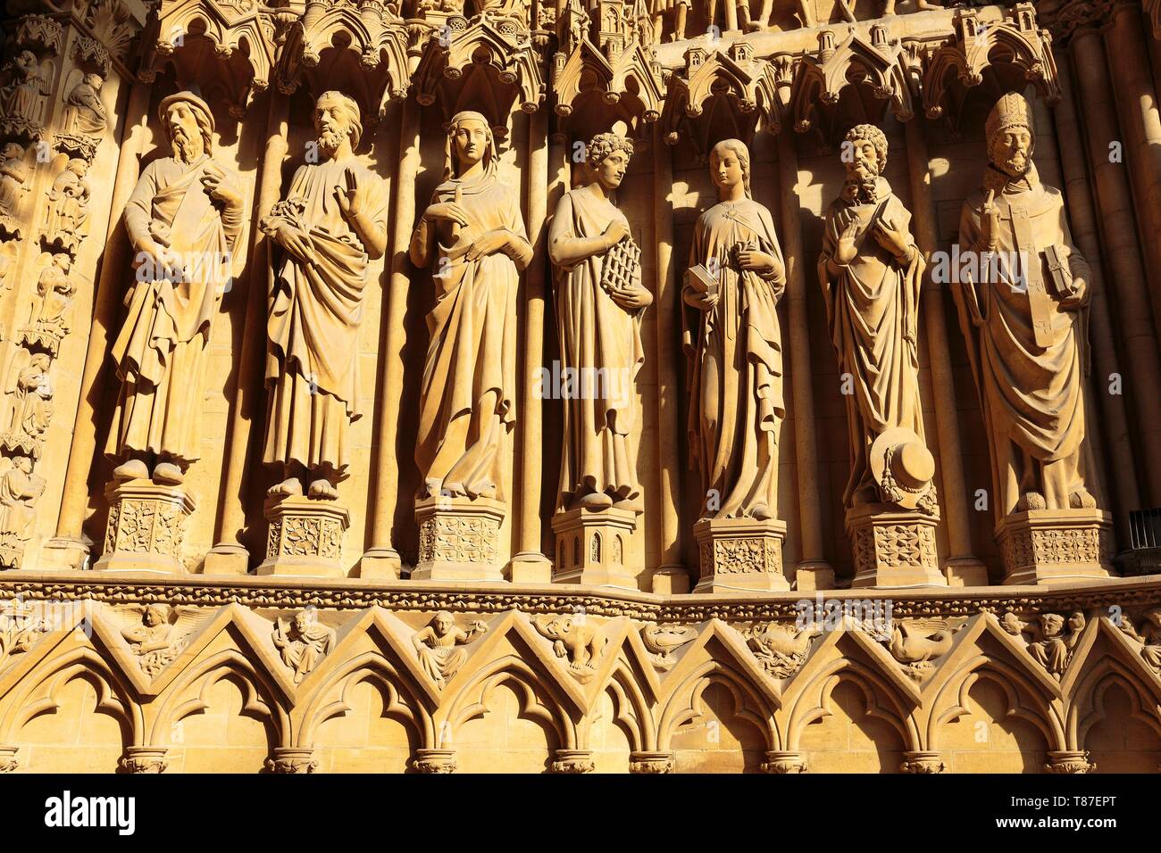 France, Moselle, Metz, statues of the Virgin portal of Saint Etienne of ...