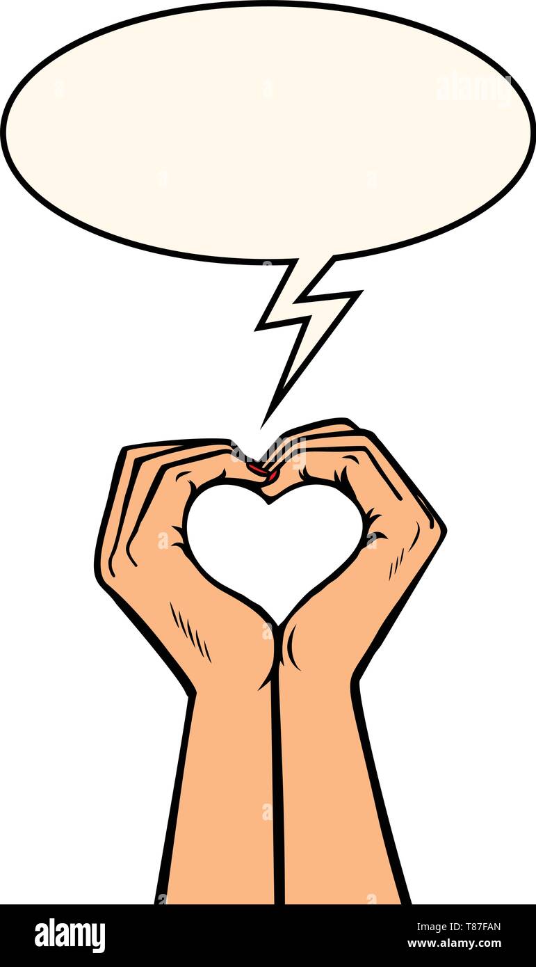 heart love hands gesture. Comic cartoon pop art vector retro vintage ...