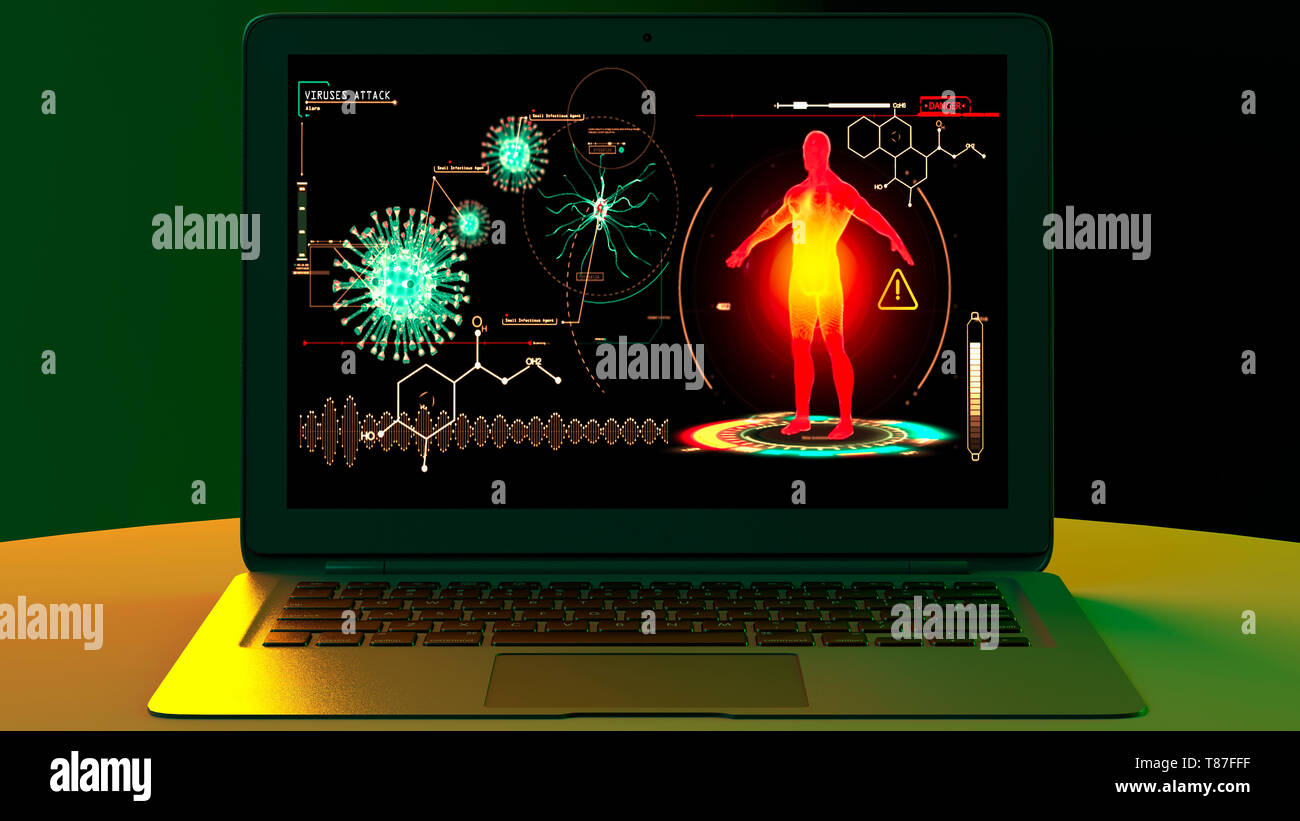 Human body attacked by viruses, scientific research. Genetic ...