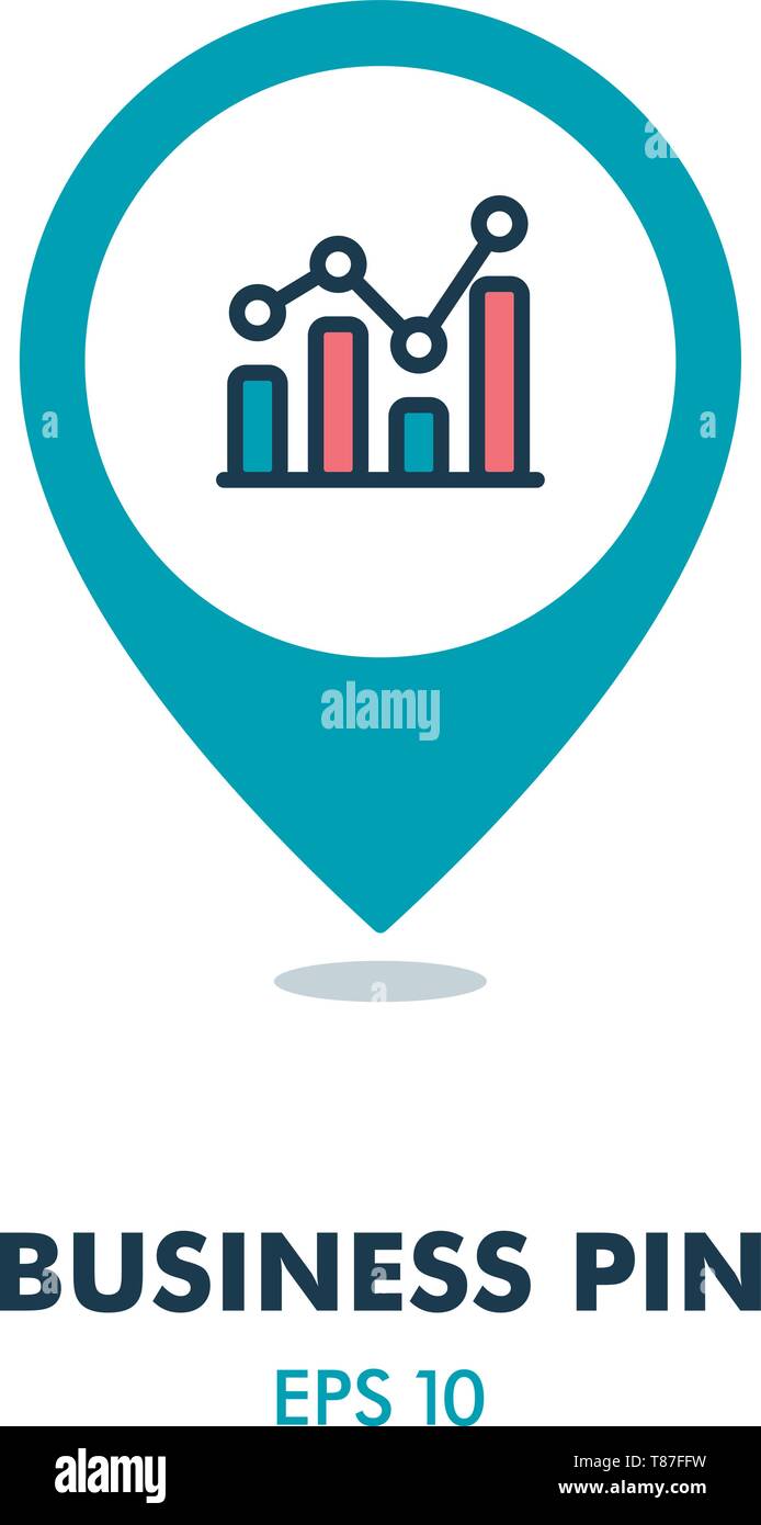 Graph in trendy outline pin map icon. Finances sign. Map pointer. Map ...