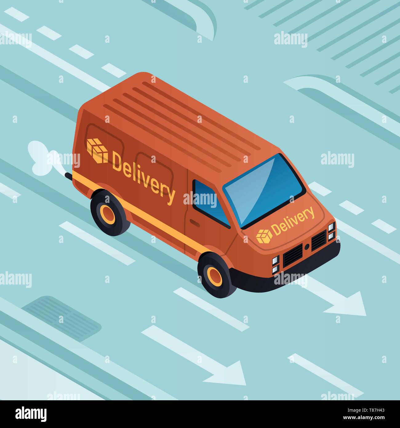 Van parcel delivery concept background. Isometric illustration of van ...
