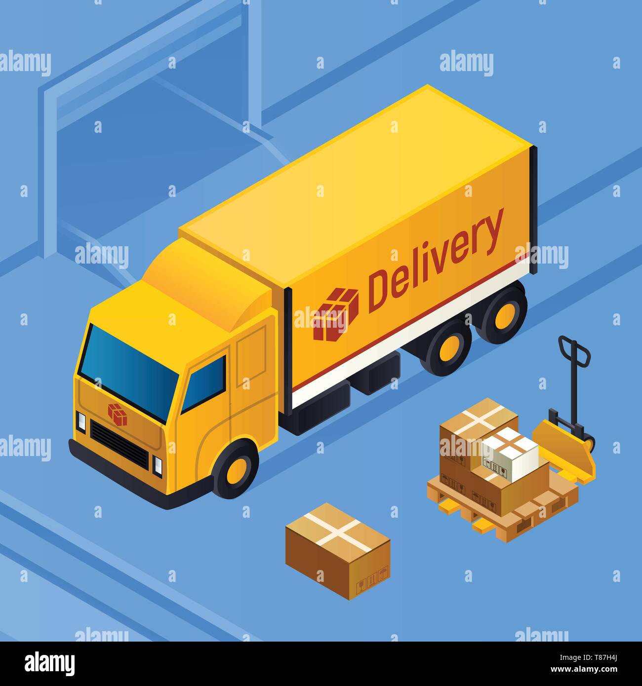 Delivery parcel truck concept background. Isometric illustration of ...