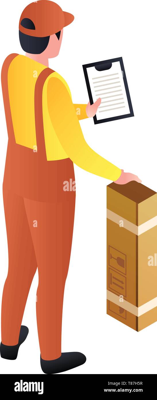 Postal man delivered parcel icon. Isometric of postal man delivered ...
