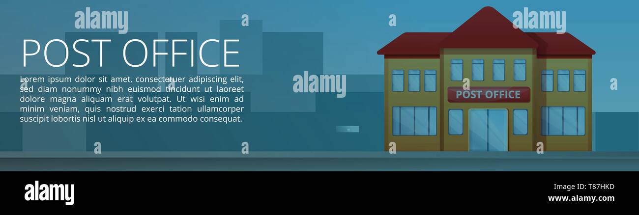 Post office building concept banner. Cartoon illustration of post ...