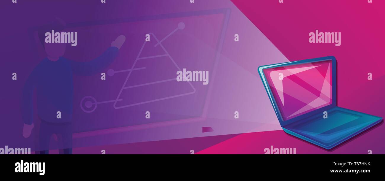 Laptop interactive learning concept banner. Cartoon illustration of ... Laptop interactive learning concept banner. Cartoon illustration of ...
