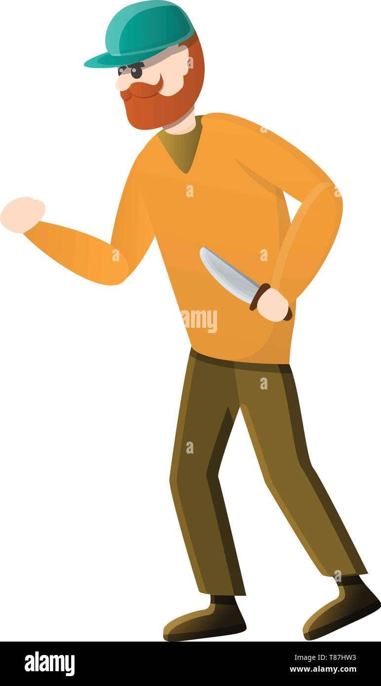 Hunter ready for knife fight icon. Cartoon of hunter ready for knife ...