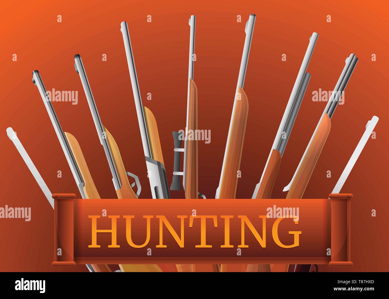 Hunting rifle type concept banner. Cartoon illustration of hunting ...