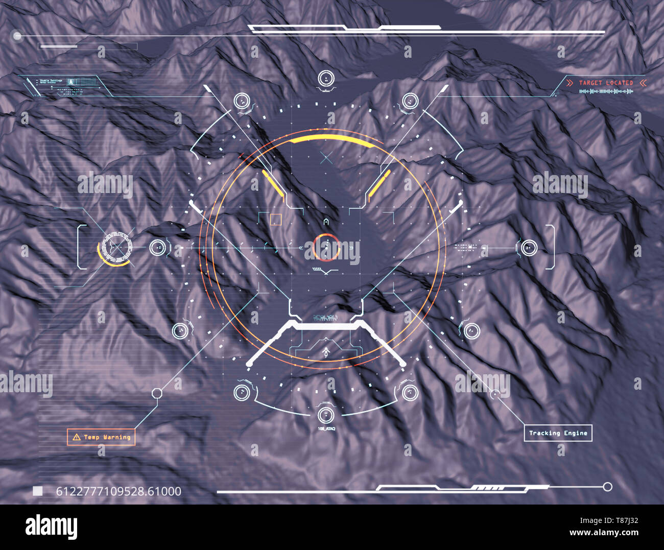 Satellite view of land, war operations, sci-fi, night vision with blue ...