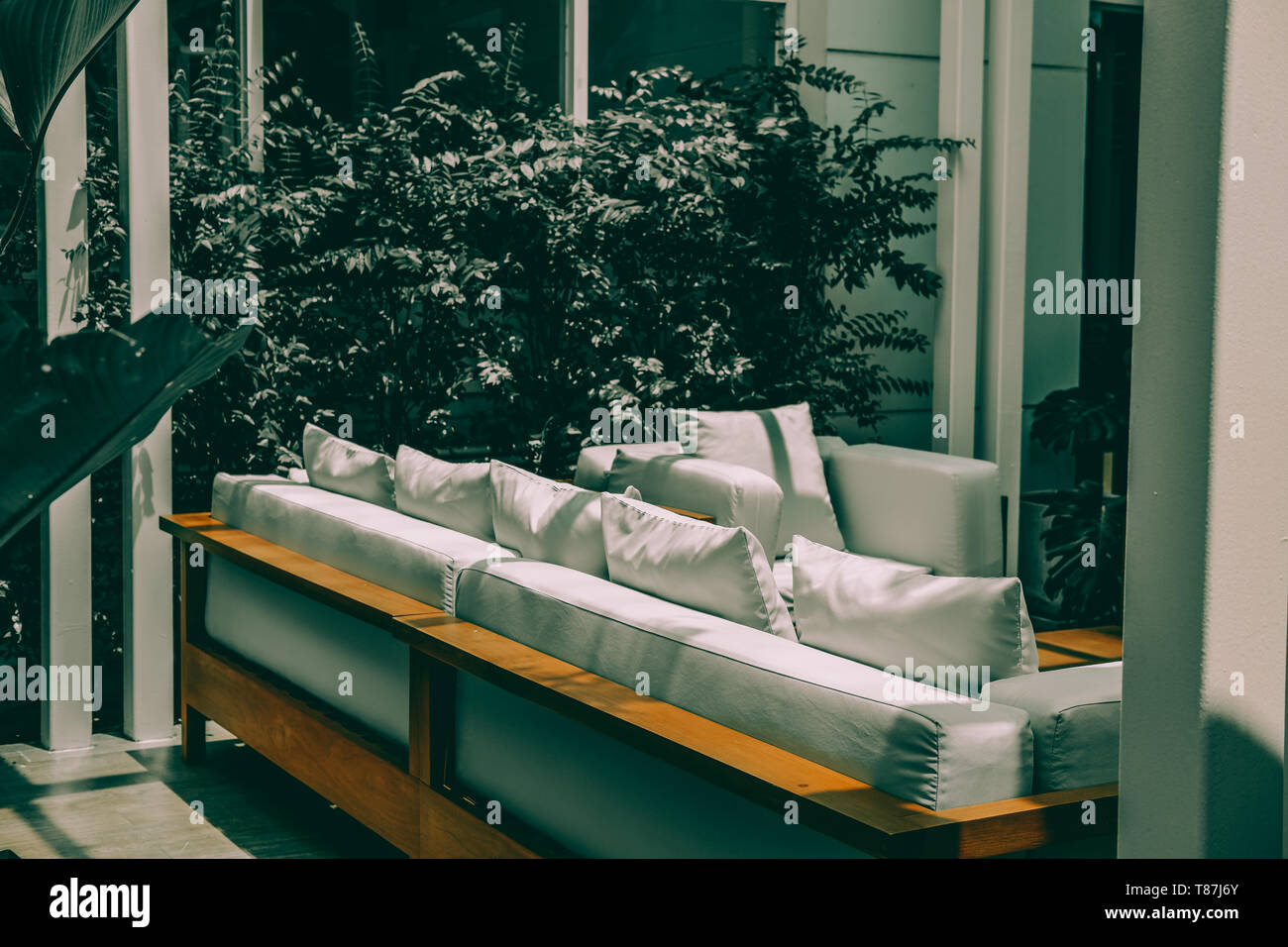 white sofa couch on terrace patio in garden Stock Photo - Alamy