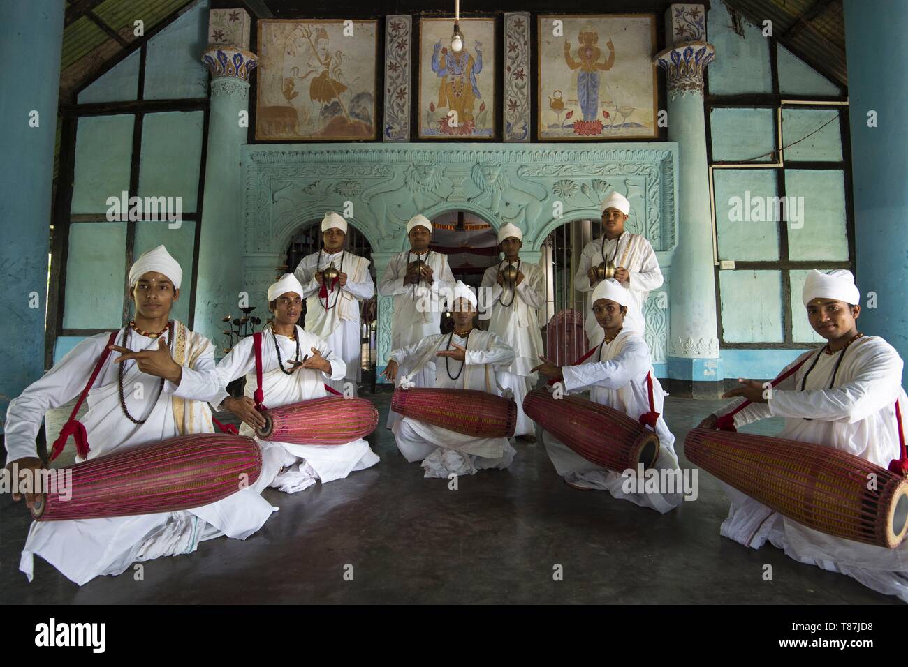 India, Assam, Majuli island in the middle of the Brahmapoutre river ...