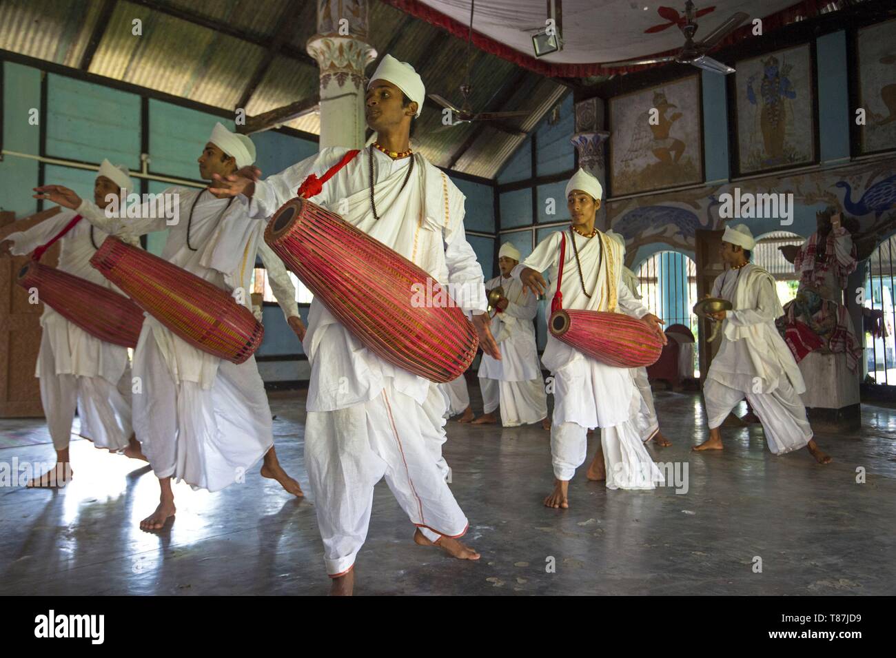 India, Assam, Majuli island in the middle of the Brahmapoutre river ...