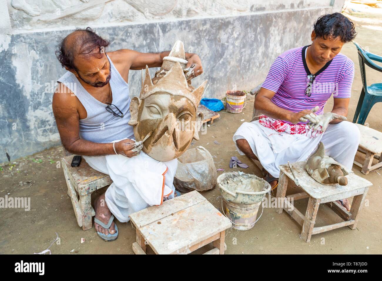 India, Assam, Majuli island in the middle of the Brahmapoutre river ...