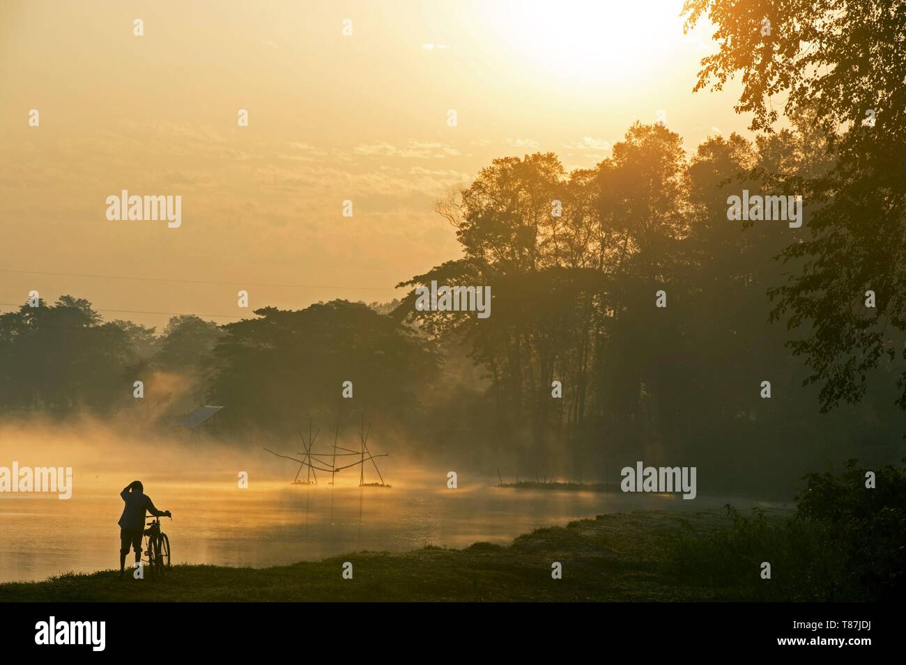 India, Assam, Majuli island in the middle of the Brahmapoutre river ...