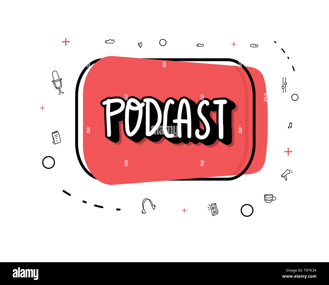Podcast badge with handwritten lettering and decoration. Poster ...