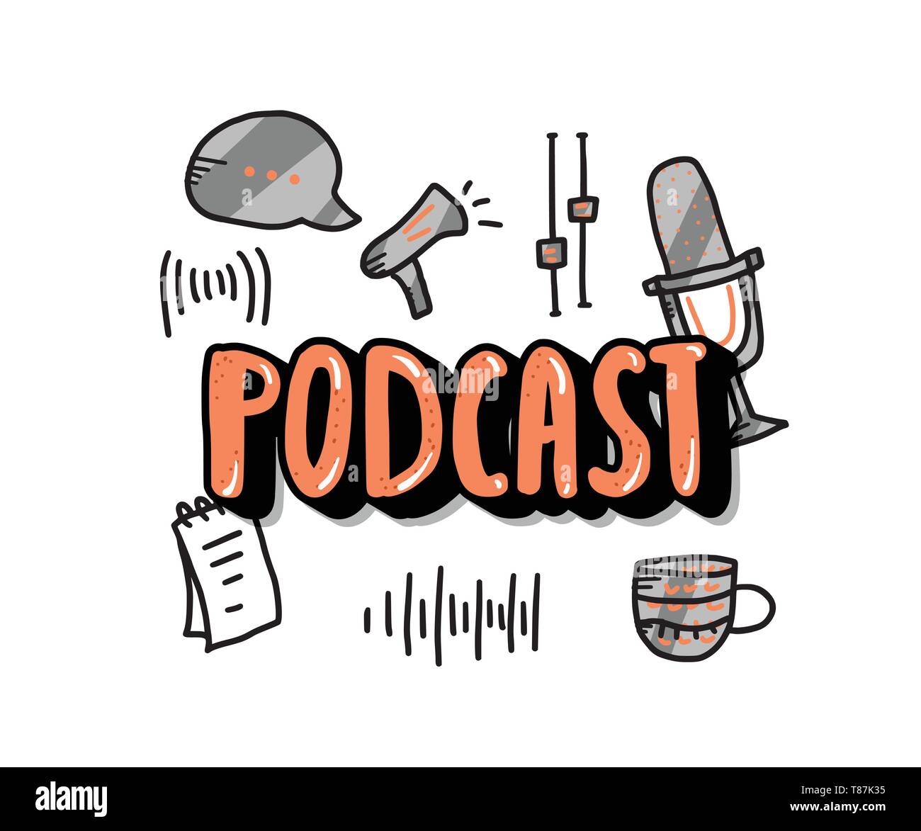 Podcast handwritten lettering and decoration elements. Poster template ...