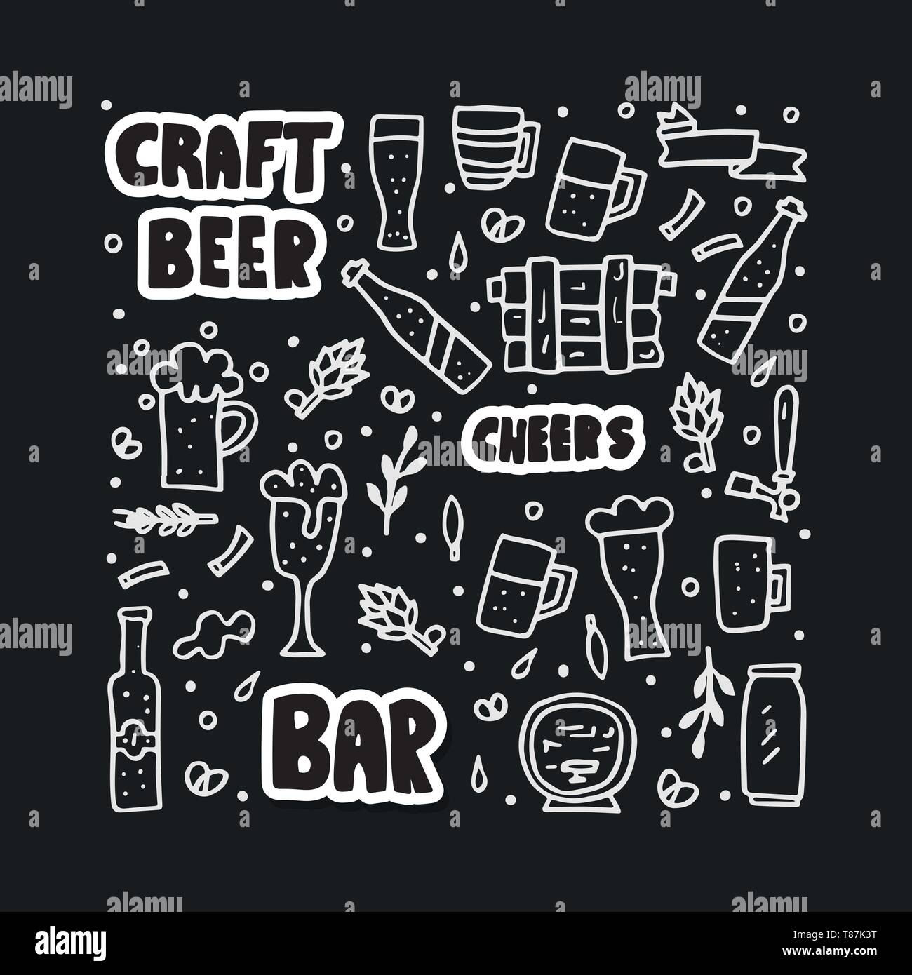 Craft beer elements set in doodle style. Symbols and lettering poster ...