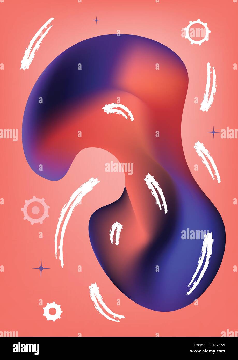 Poster template with abstract liquid shapes and brush lines. Vector color illustration Stock ...